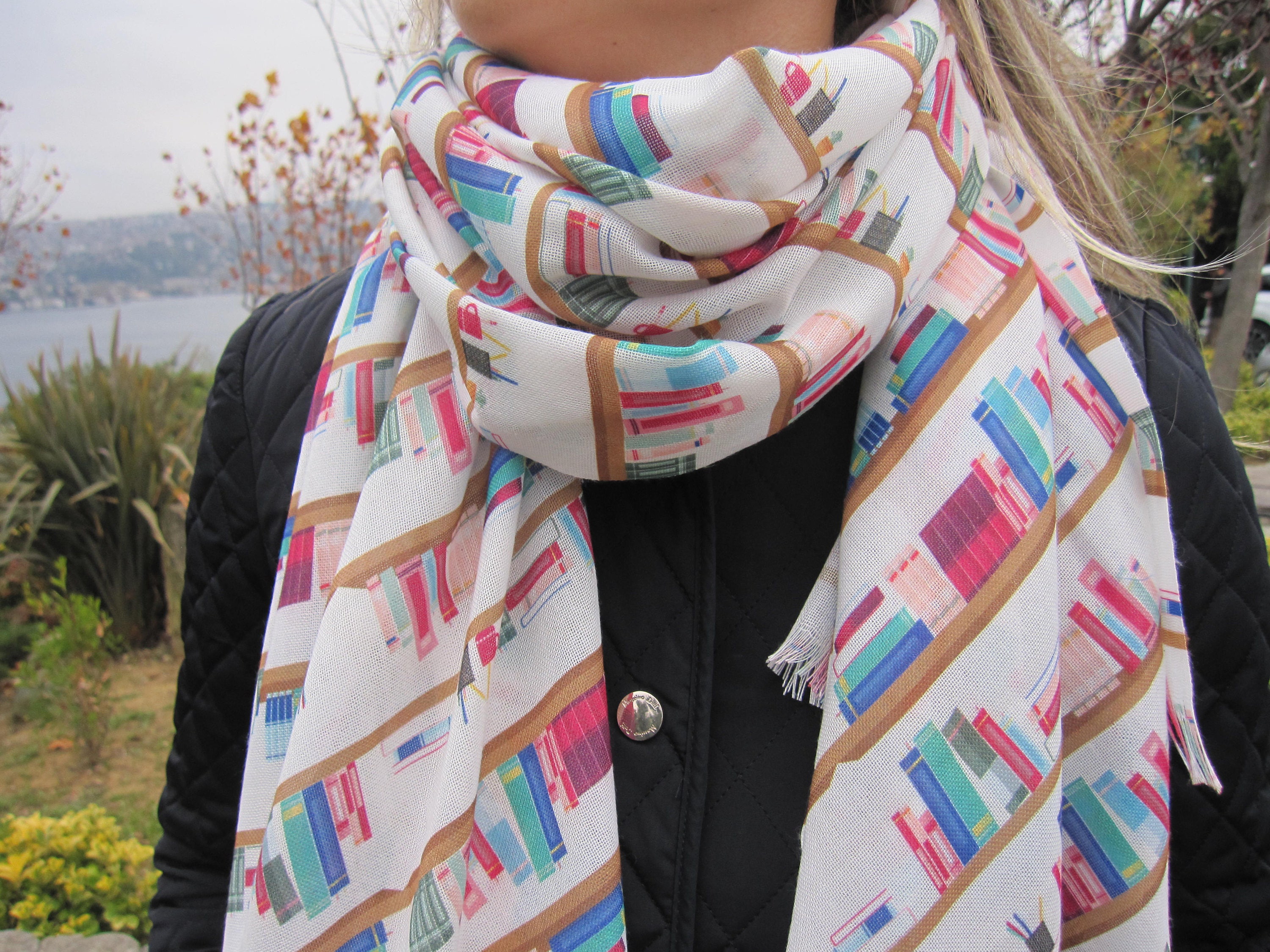 Book Scarf Bookshelf Library Bookworm Scarf Long Men's - Etsy UK