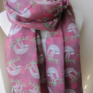 Sloth Scarf, Animal Scarves-sloth Print Fabric Accessories, 2024 Trend ...