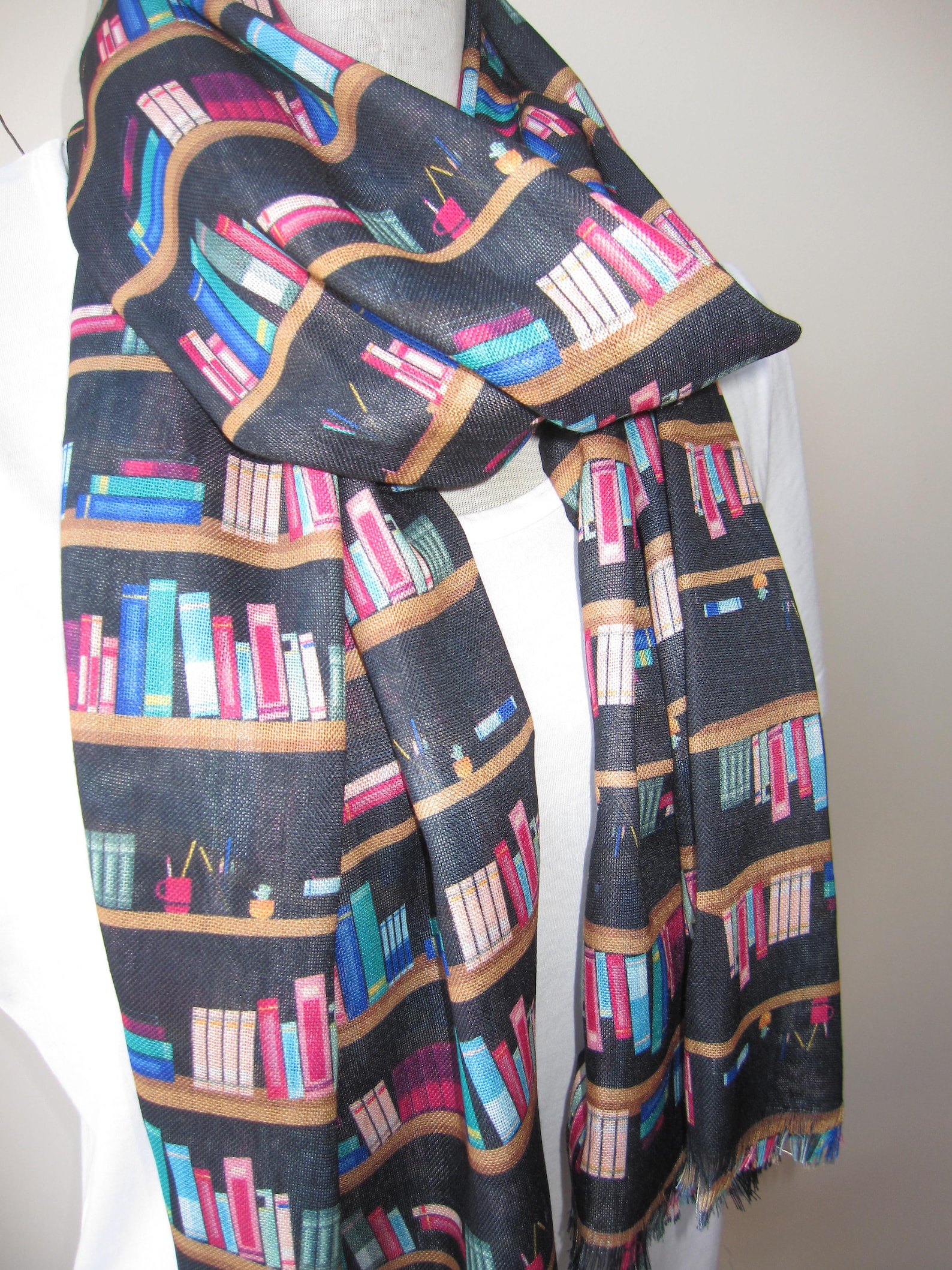 Book Scarf-bookshelf Scarf Infinity-library Scarf Long Book - Etsy