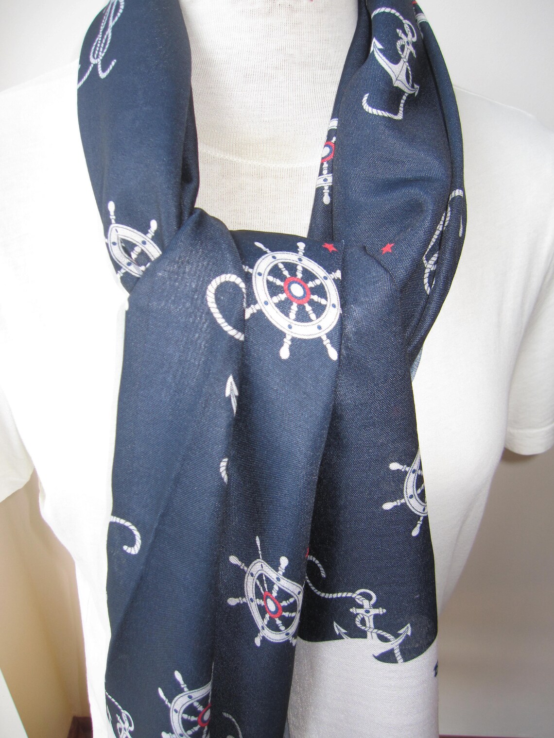 Nautical Scarves Navy Blue White Red Burgundy Nautical Scarf - Etsy