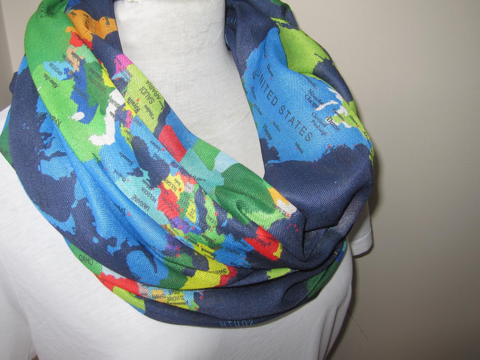 World map scarf-map print infinity scarf | Etsy