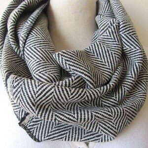 Grey Black Herringbone, Cashmere Infinity Scarf, Super Warm Tweed Wool ...