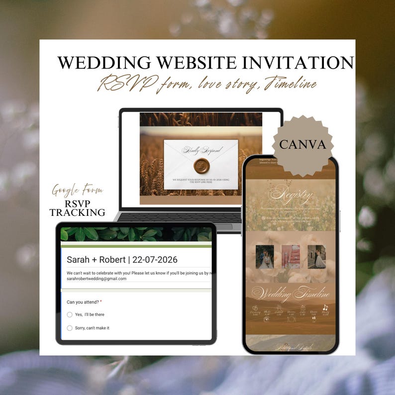 Whimsical Wheat Field Wedding Website Template | Boho Rustic Invitation ...