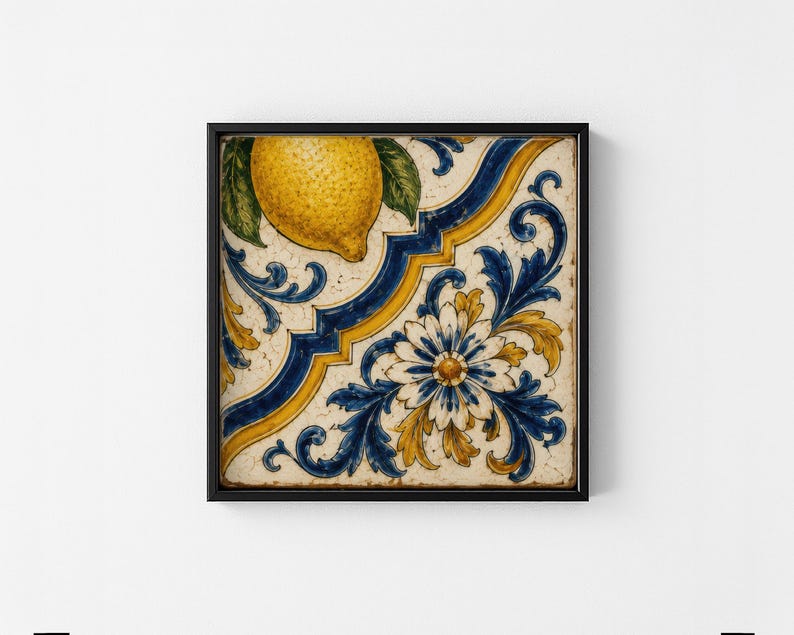 Italian Lemon Tile Wall Art Printable, Mediterranean Kitchen Decor - Etsy