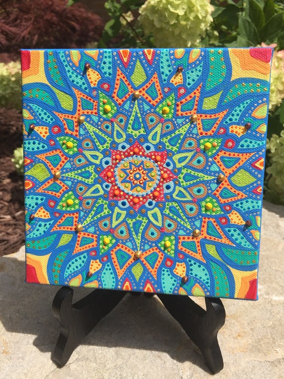 Colorful Happy Mandala on 6 X 6 Canvas | Etsy