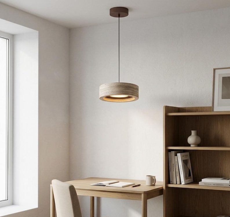 Wabi Sabi Travertine Stone Pendant Light, Organic Modern Hanging Lamp ...
