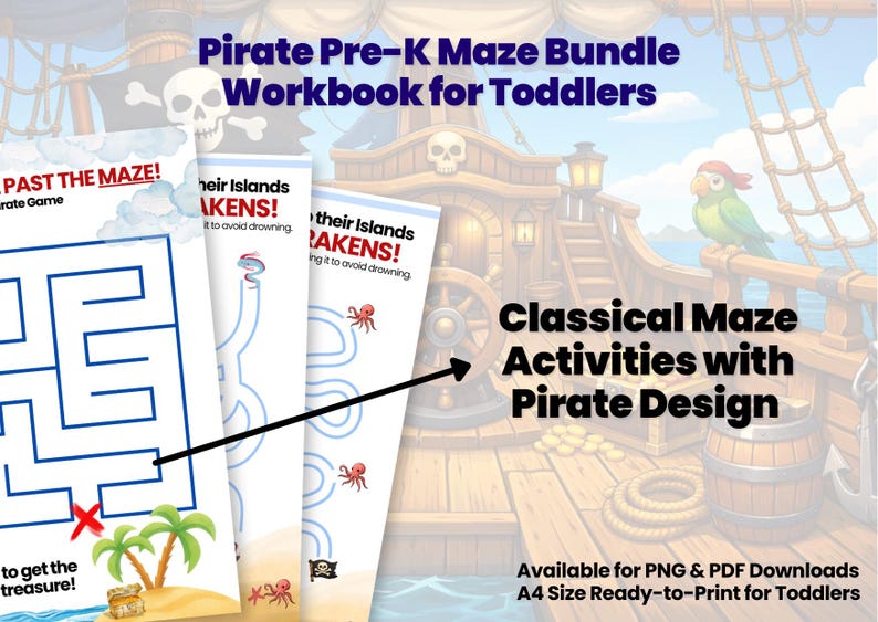 Pirate Pre-k Activity Bundle | Mazes, Word Search, Crossword Puzzles ...