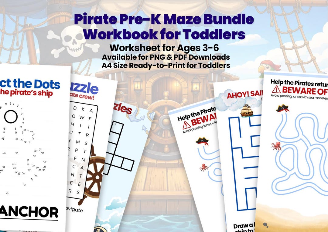 Pirate Pre-k Activity Bundle | Mazes, Word Search, Crossword Puzzles ...