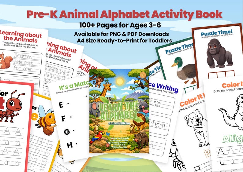 Animal Alphabet Tracing Book | Pre-k ABC Worksheets, Coloring, Writing ...