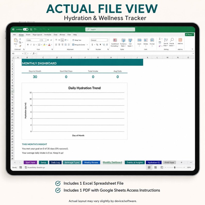 Water Intake Tracker Spreadsheet, Daily Hydration Log (excel Google ...