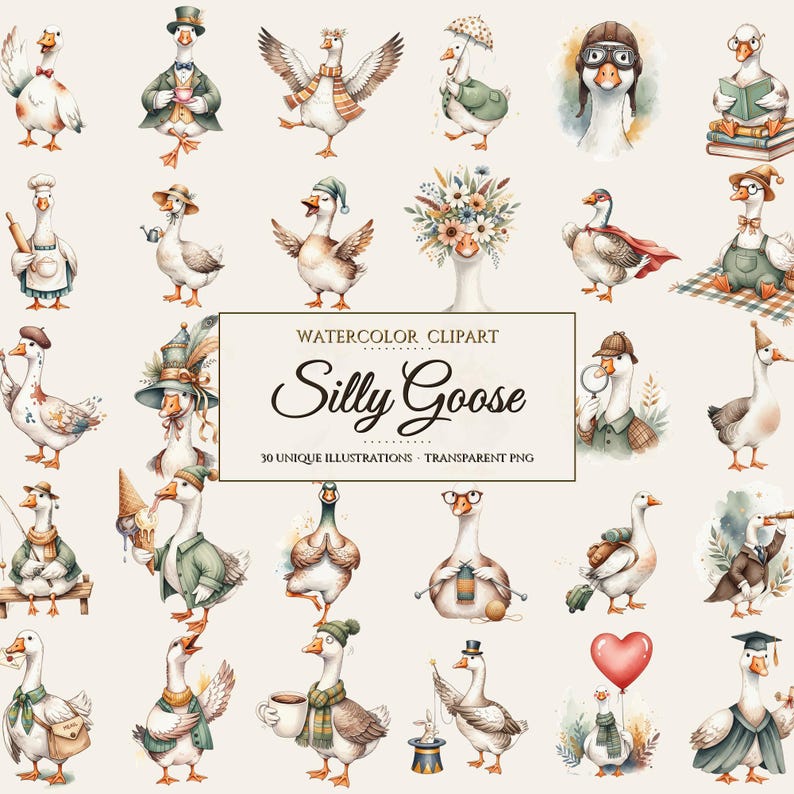 Silly Goose Clipart, Pink Watercolor Goose, Baby Shower Goose PNG ...