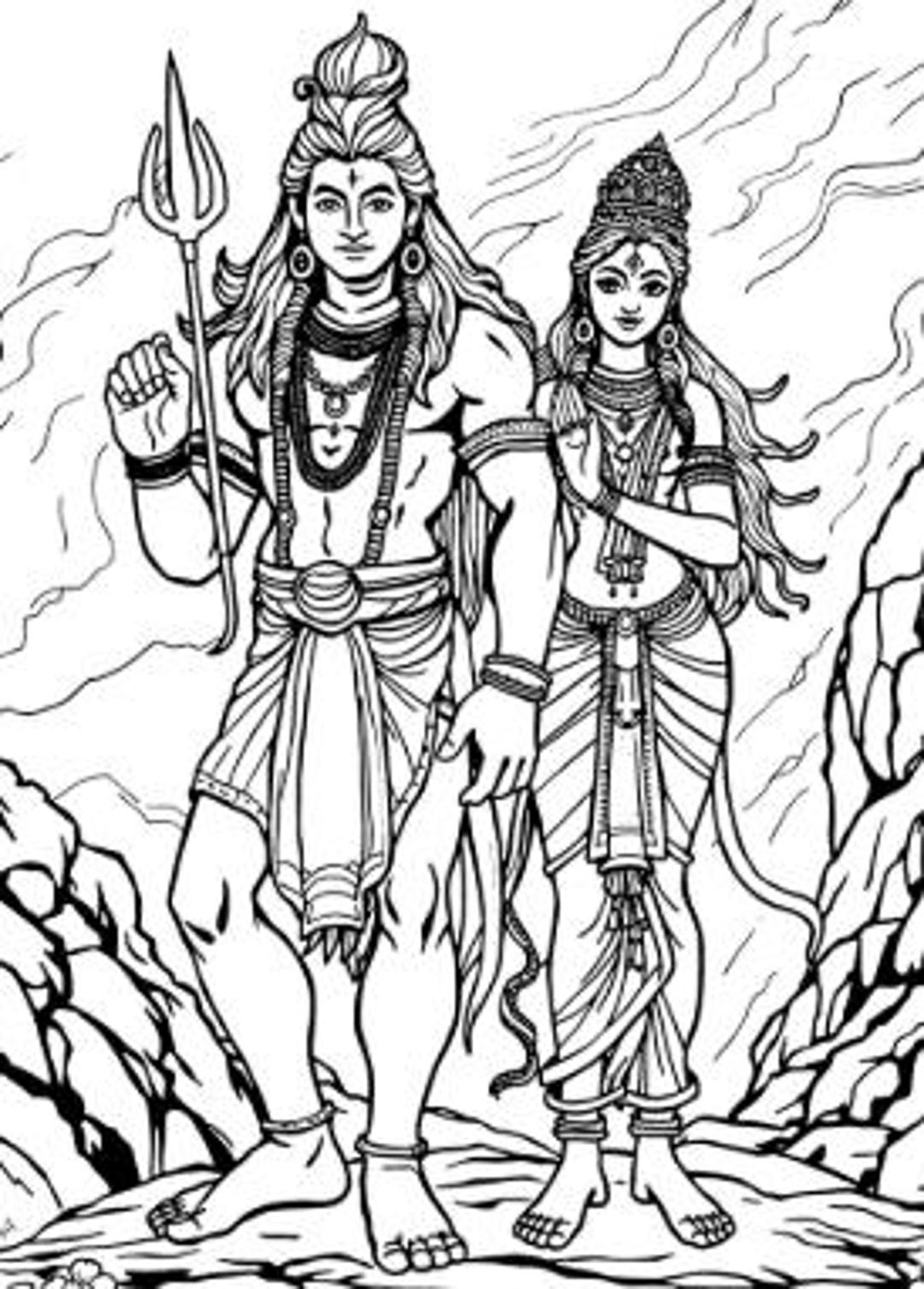 Lord Shiva and Parvati Madhubani Art Coloring Pages #ej30 - Etsy