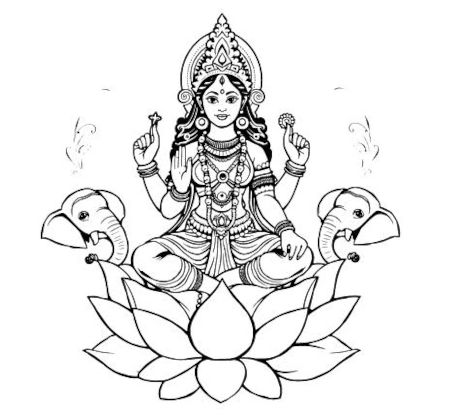 Goddess Laxmi Lakshmi Madhubani Art Coloring Pages #ej30 - Etsy