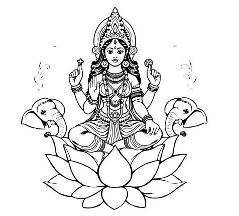 Goddess Laxmi Lakshmi Madhubani Art Coloring Pages #ej30 - Etsy