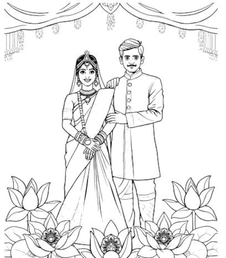 Indian Wedding Ceremony Madhubani Art Coloring Pages #ej30 - Etsy