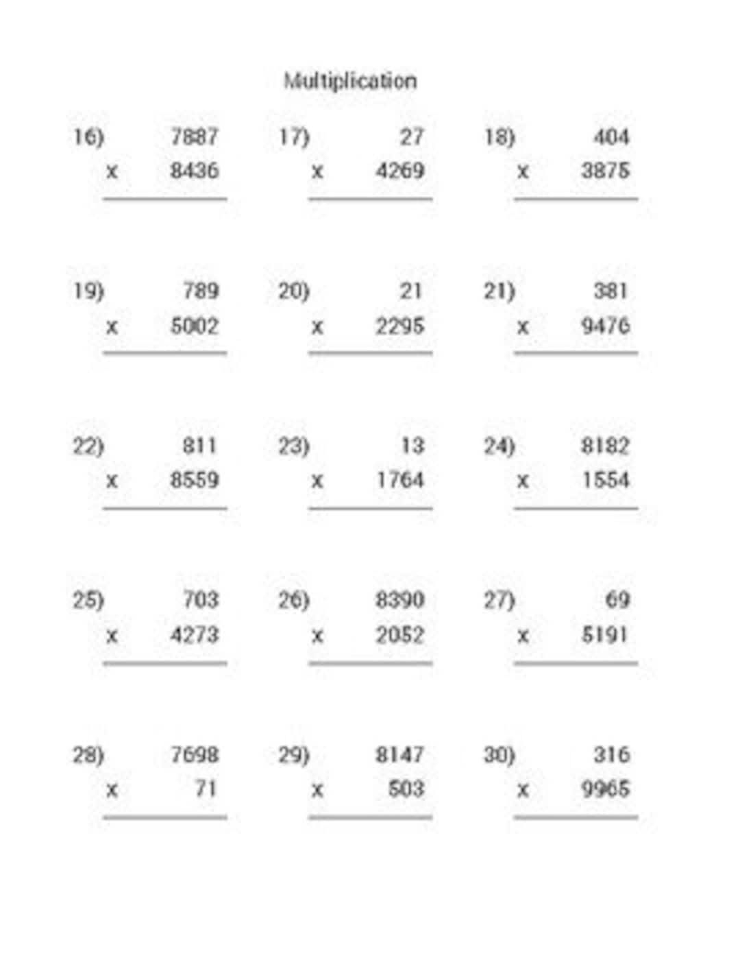 Common Core 5.NBT.B.5,2, 3 and 4 Digit Multiplication Worksheets #ef29 ...