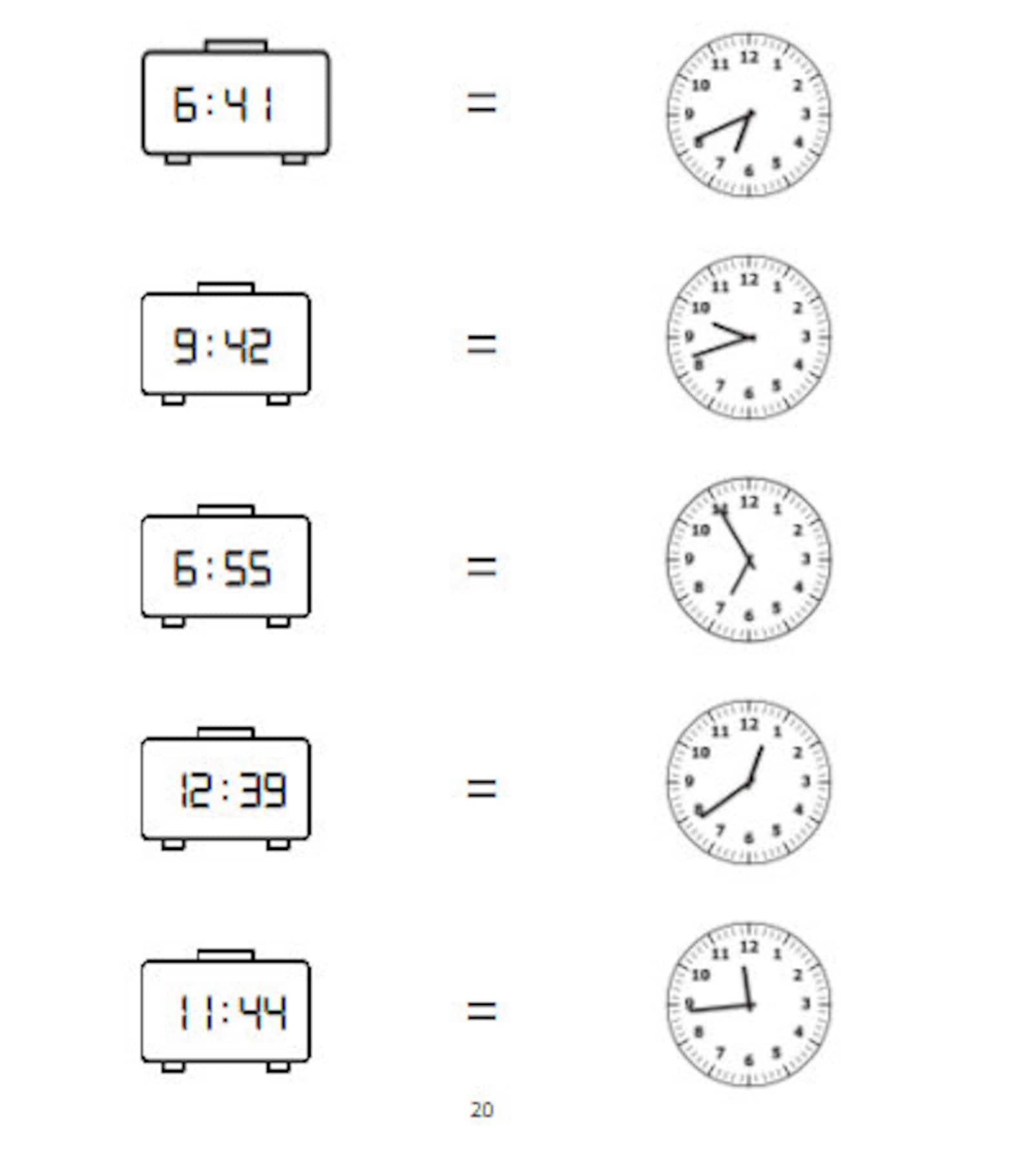Common Core Telling Time Matching worksheets #1 - Etsy