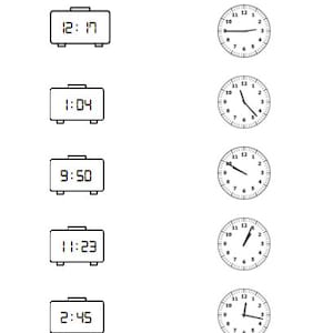 Common Core Telling Time Matching worksheets #1 - Etsy