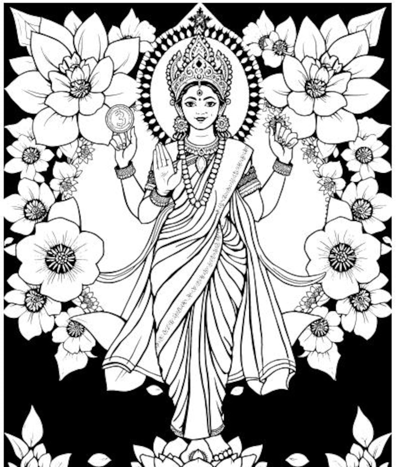 Goddess Laxmi Lakshmi Madhubani Art Coloring Pages #ej30 - Etsy