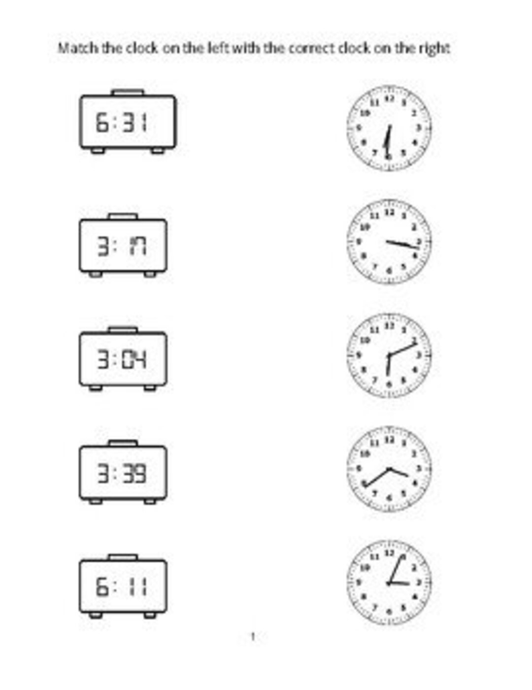 Common Core 2.MD.C.7 Telling Time: Digital and Analog Clocks Matching # ...