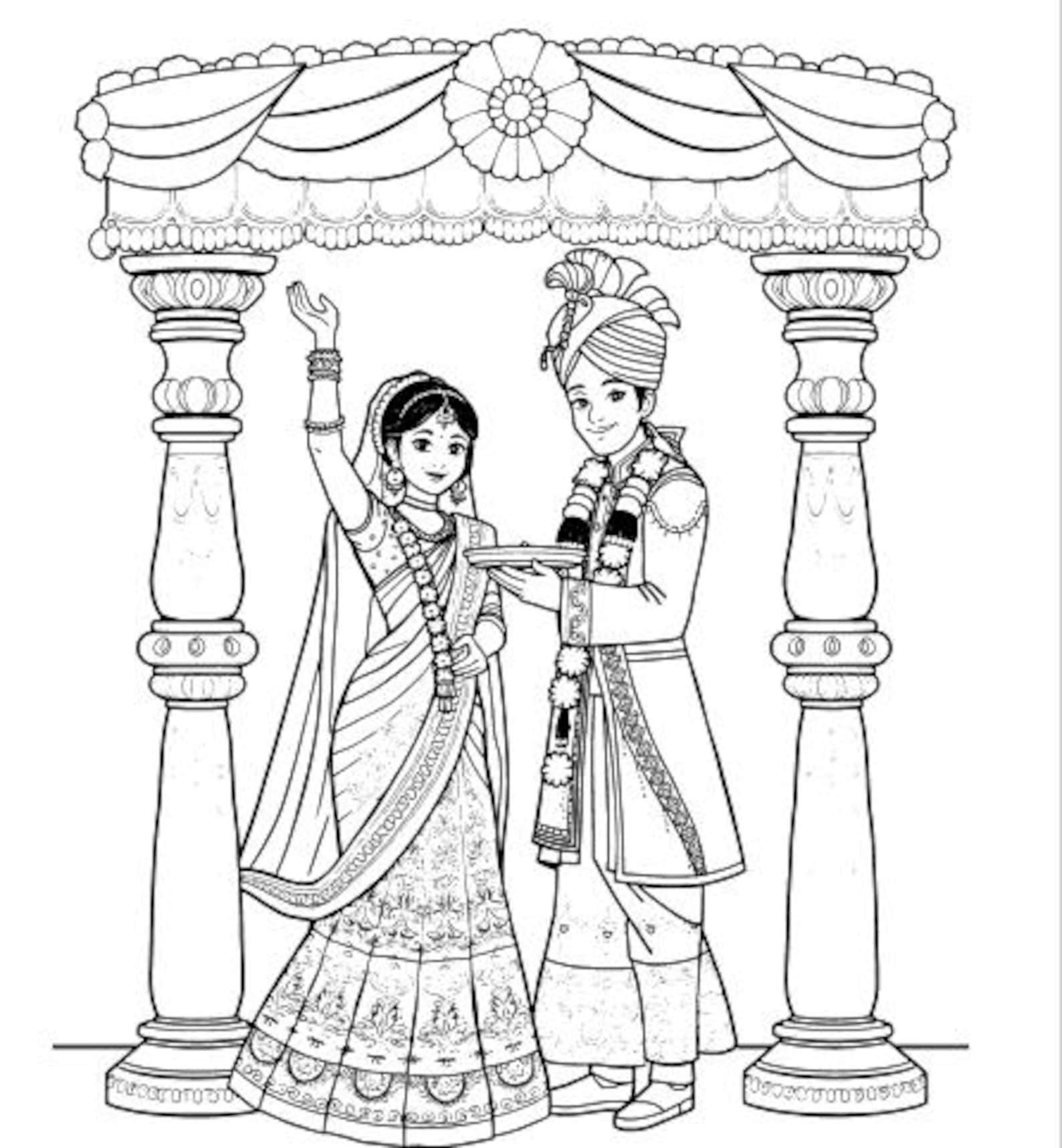 Indian Wedding Ceremony Madhubani Art Coloring Pages #ej30 - Etsy
