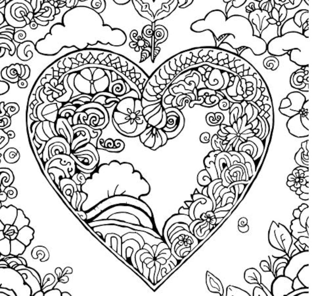 Happy Valentine's Day, Valentine Heart Zentangle Coloring Pages #ef2 - Etsy