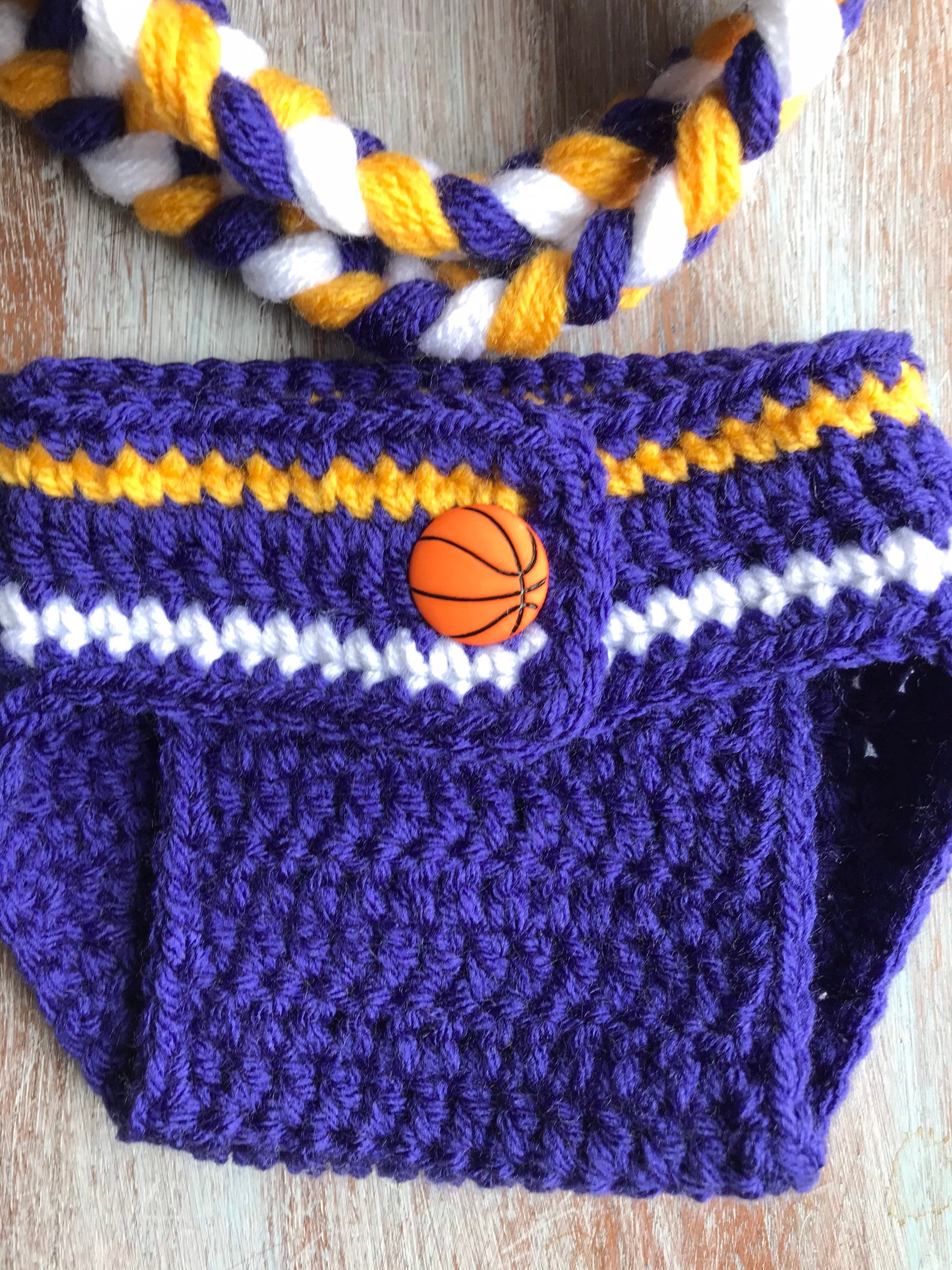 Crochet Newborn LA Lakers Basketball Hat and Diaper Cover Photo Prop ...