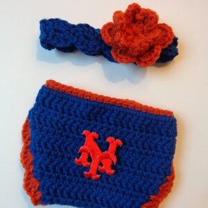 Newborn Crochet NY Mets Headband and Diaper Cover Photo Prop Baby Girl ...