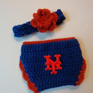 Newborn Crochet NY Mets Headband and Diaper Cover Photo Prop Baby Girl ...