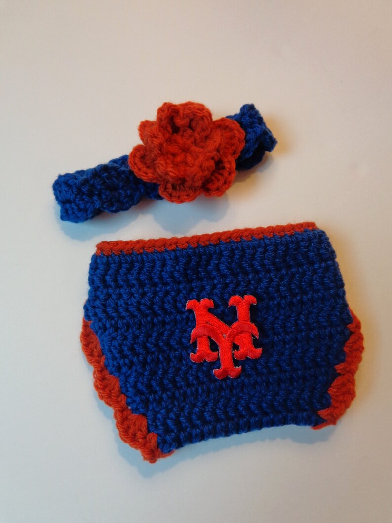 Newborn Crochet NY Mets Headband and Diaper Cover Photo Prop | Etsy