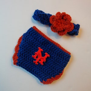 Newborn Crochet NY Mets Headband and Diaper Cover Photo Prop Baby Girl ...