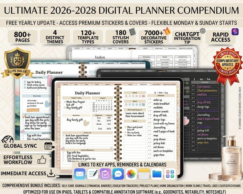 All in One Digital Planner 2026, 2027, 2028 Digital Planner, Digital ...