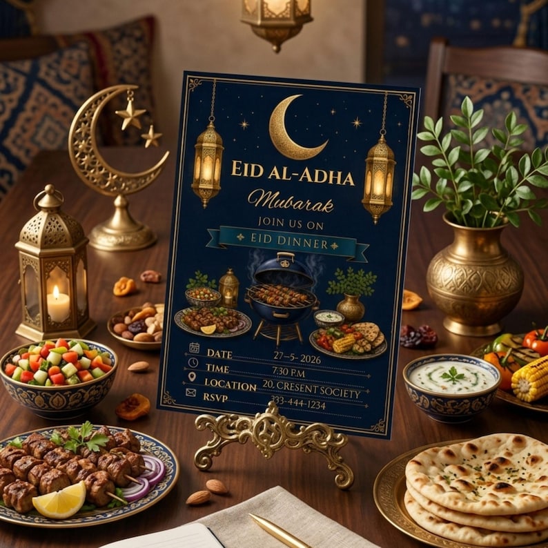 Eid Al Adha Invitation Card | Eid Dinner BBQ Party Invite | Eid Mubarak ...