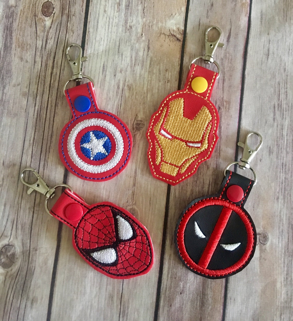 Superhero Inspired Keychain, Ironman, Captain America, Deadpool ...