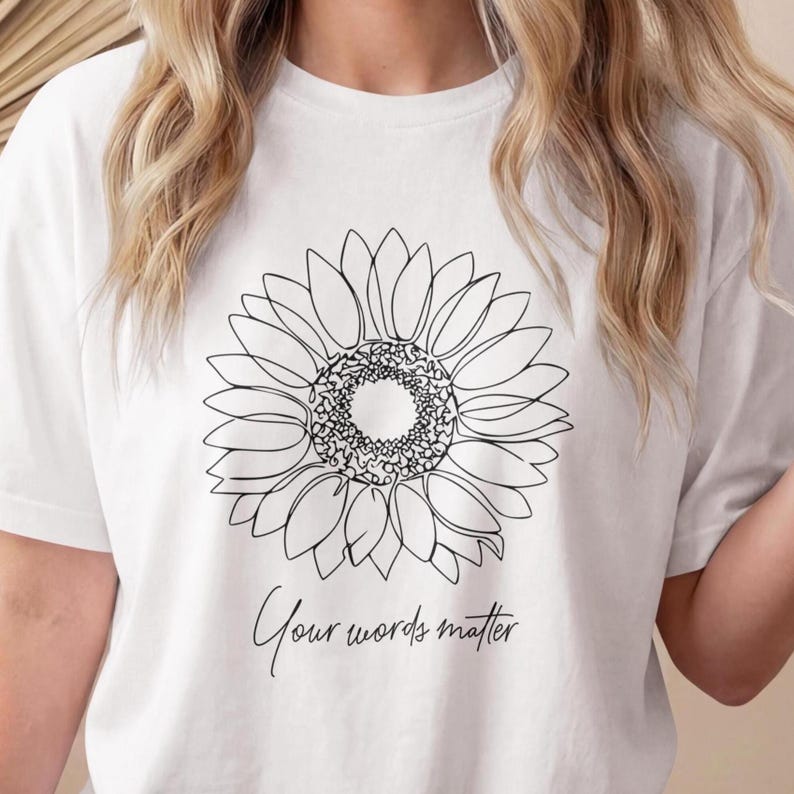 Sunflower Line Art T-shirt | Inspirational Floral Tee, Comfort Colors ...
