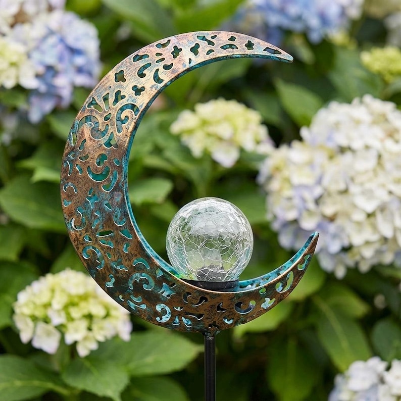 Set of 3 Solar Sun Moon Garden Stake Lights, Celestial Outdoor Yard ...