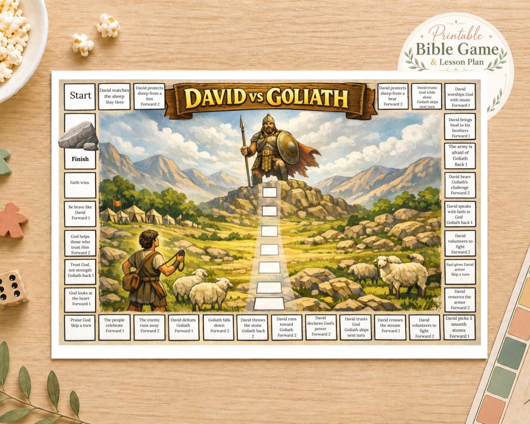 David Vs Goliath Bible Strategy Game, Printable Christian Board Game ...