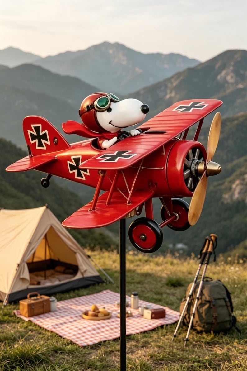 Snoopy Flying Ace Biplane Wind Spinner, Whimsical Metal Garden Decor ...