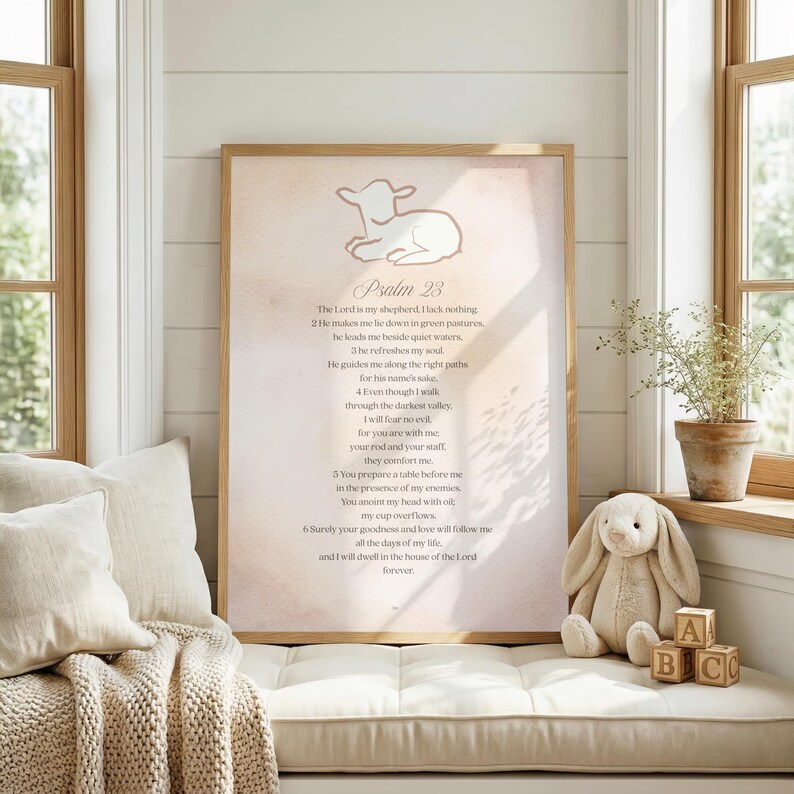 Psalm 23 Print Neutral Lamb Bible Study Aide Faith-based Wall Art ...
