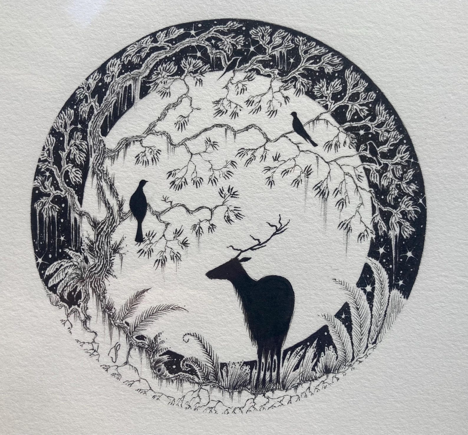 Mounted Deer Illustration Deer With Moon Silhouette Moon Wall Decor in ...