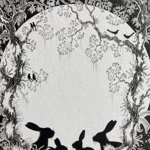Rabbit Moon Illustration Unframed and Pen and Ink Animals Beautiful Art ...