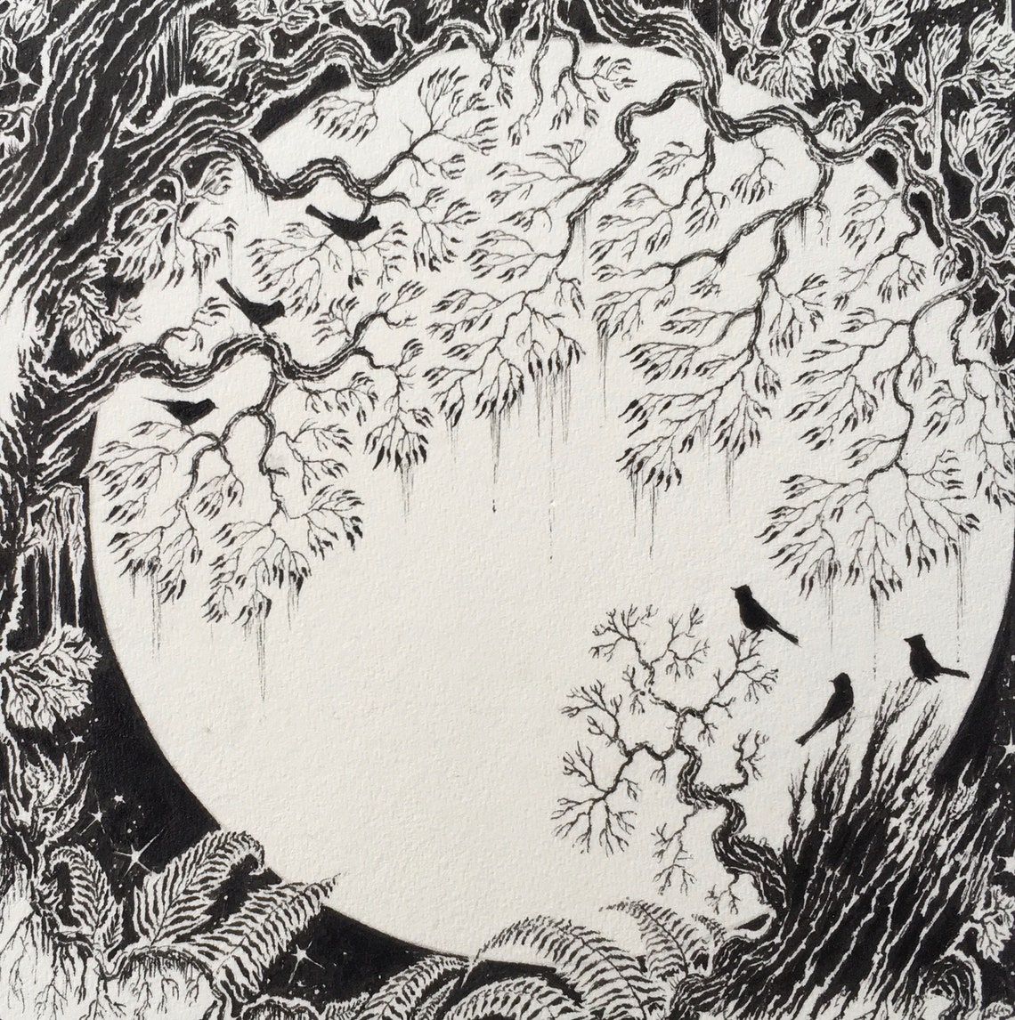 Pen and Ink Illustration and Moon Drawing and Black and White ...