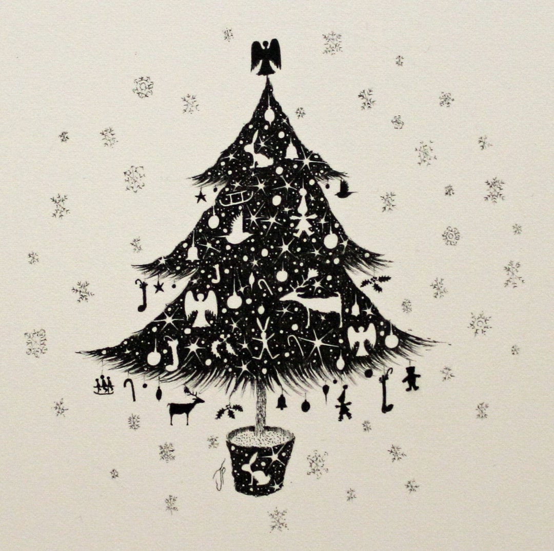 Christmas Tree Illustration and Mounted Ink Christmas Tree and ...