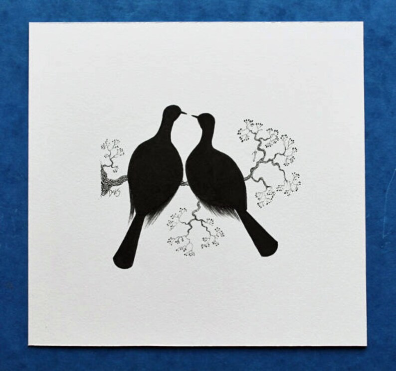 Signed Bird Miniature Art and Small Original Ink Illustration and Bird ...