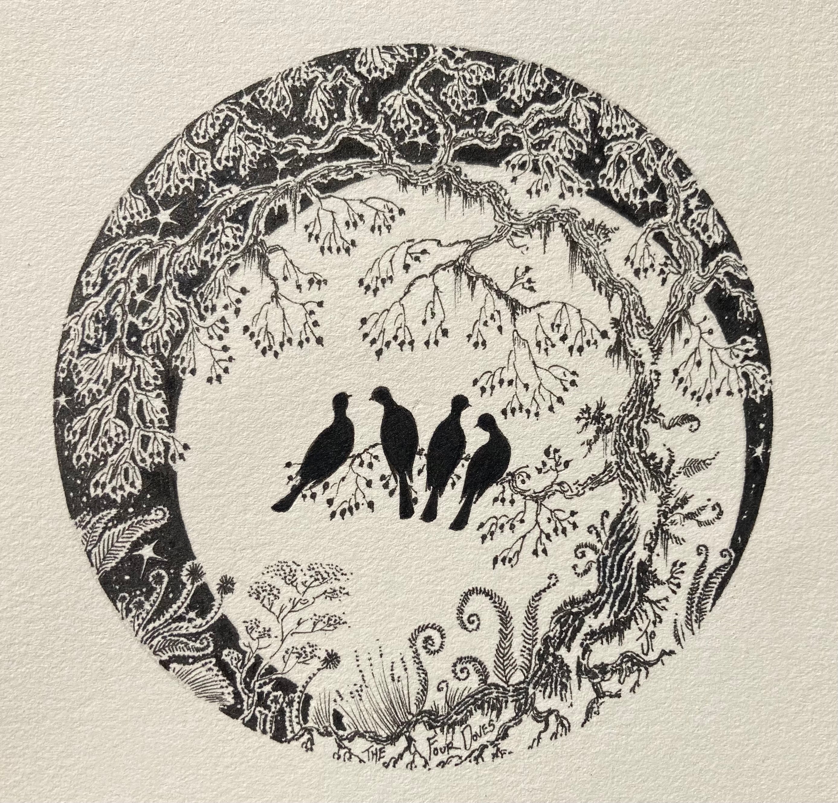 Original Pen & Ink Dove Illustration, Miniature Silhouette Art - Etsy