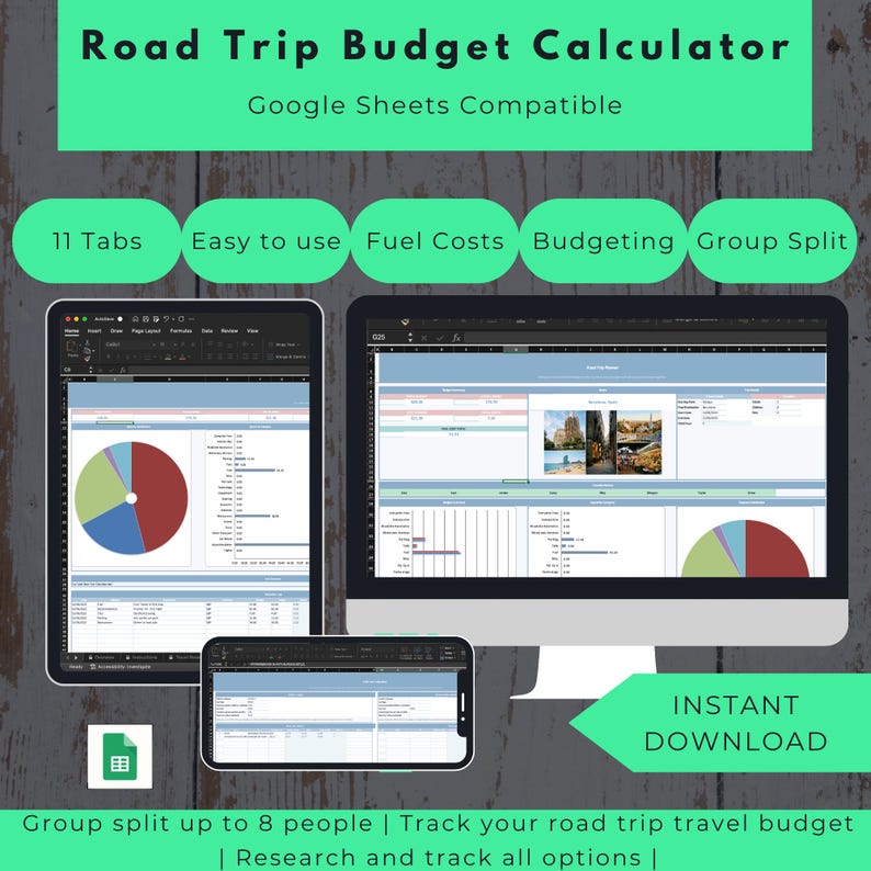 Road Trip Budget Calculator Spreadsheet Google Sheets | Fuel Cost ...