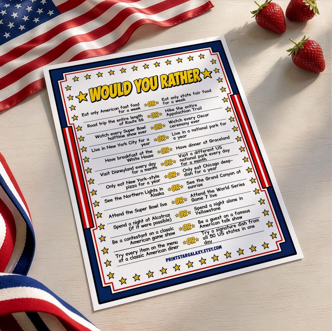 4th of July Party Game Printable — Would You Rather, 12 Americana ...
