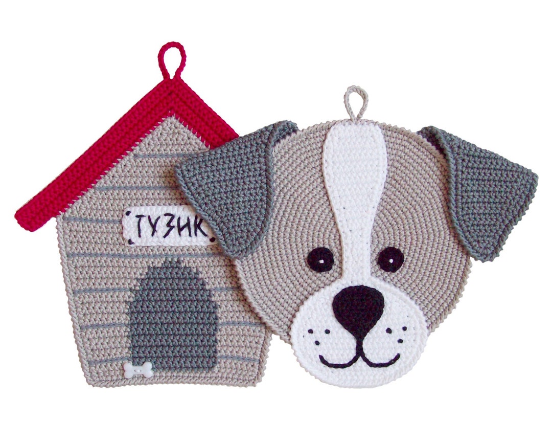 2 Crochet Patterns - Dog and House Decor or Potholders - Amigurumi ...