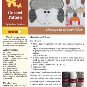 Crochet Sheep Head Pattern – Potholder or Decor (PDF Pattern) [#076 ...