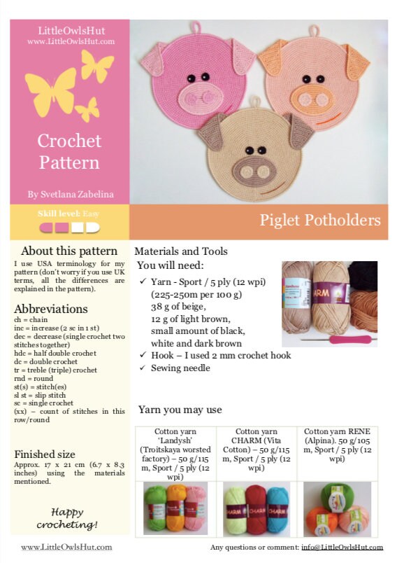 Easy Crochet Pig Potholder Pattern – Amigurumi Piglet Decor (PDF ...